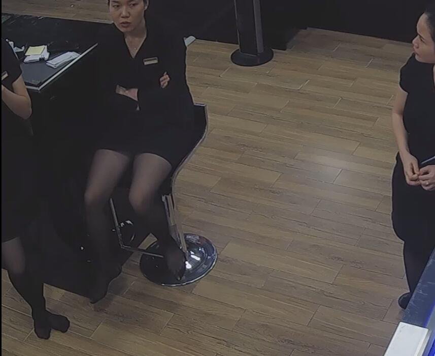The jewelry store hostess in black nylon show us her cute feet! 257